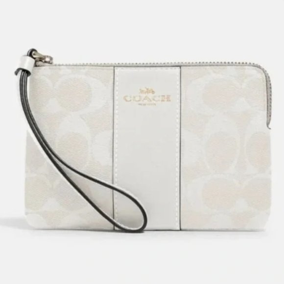 Coach | Bags | Coach Corner Zip Wristlet Wallet Signature Canvas ...